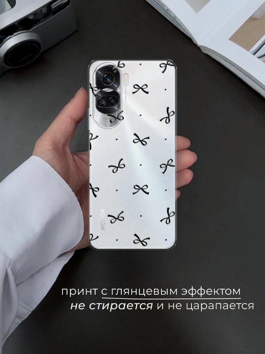 Силиконовый чехол на Honor 90 Lite / Хонор 90 Лайт с принтом Бантики и точки — фото 1