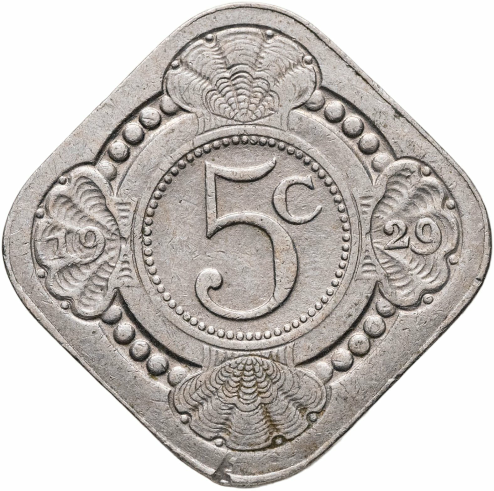 Нидерланды 5 центов cents 1929, Мельхиор медь-никель, в сохранности VF-XF