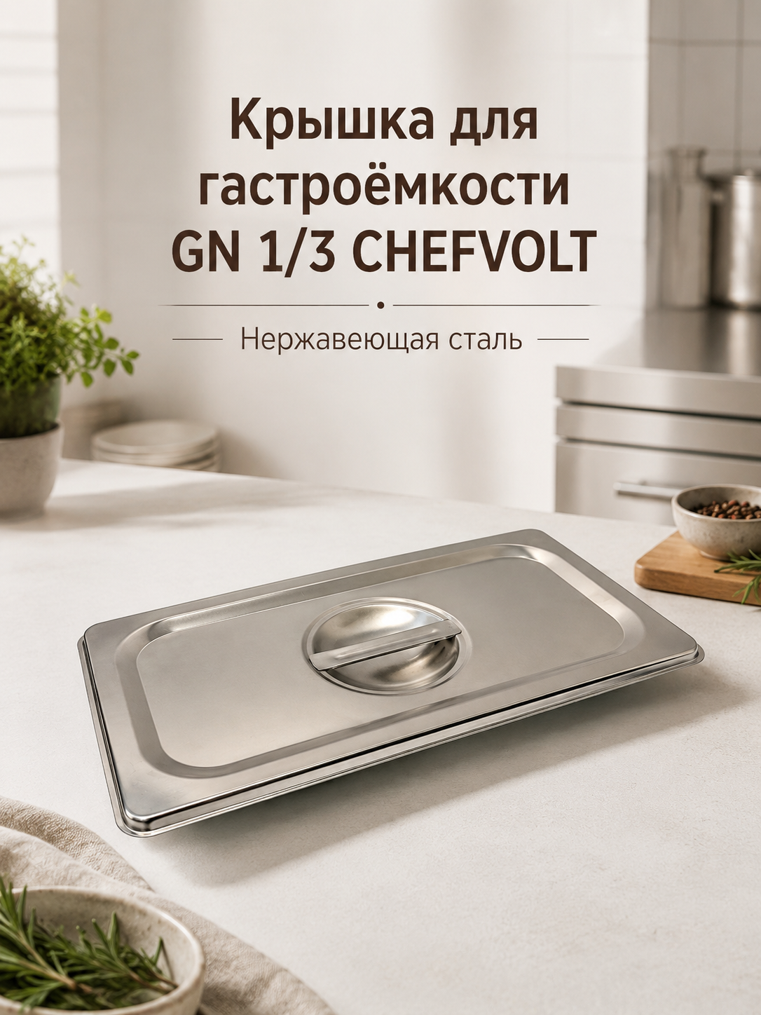 Крышка для гастроемкости GN 1/3, нержавеющая сталь CHEFVOLT