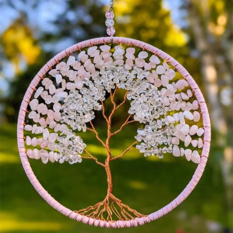Настенный кулон дерево жизни из натуральных камней Pink