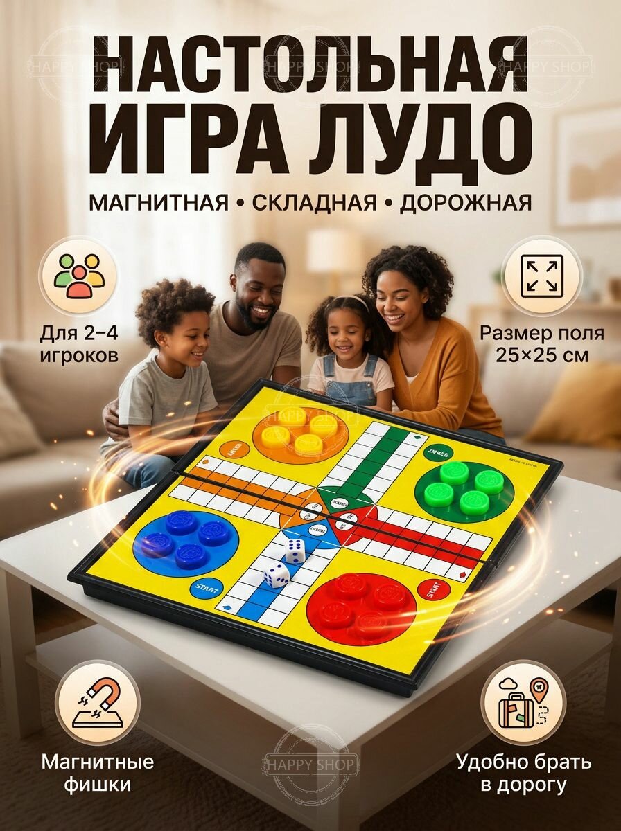 Настольная игра Ludo магнитная для всей семьи детей от 5 лет ходилка с кубиком в дорогу