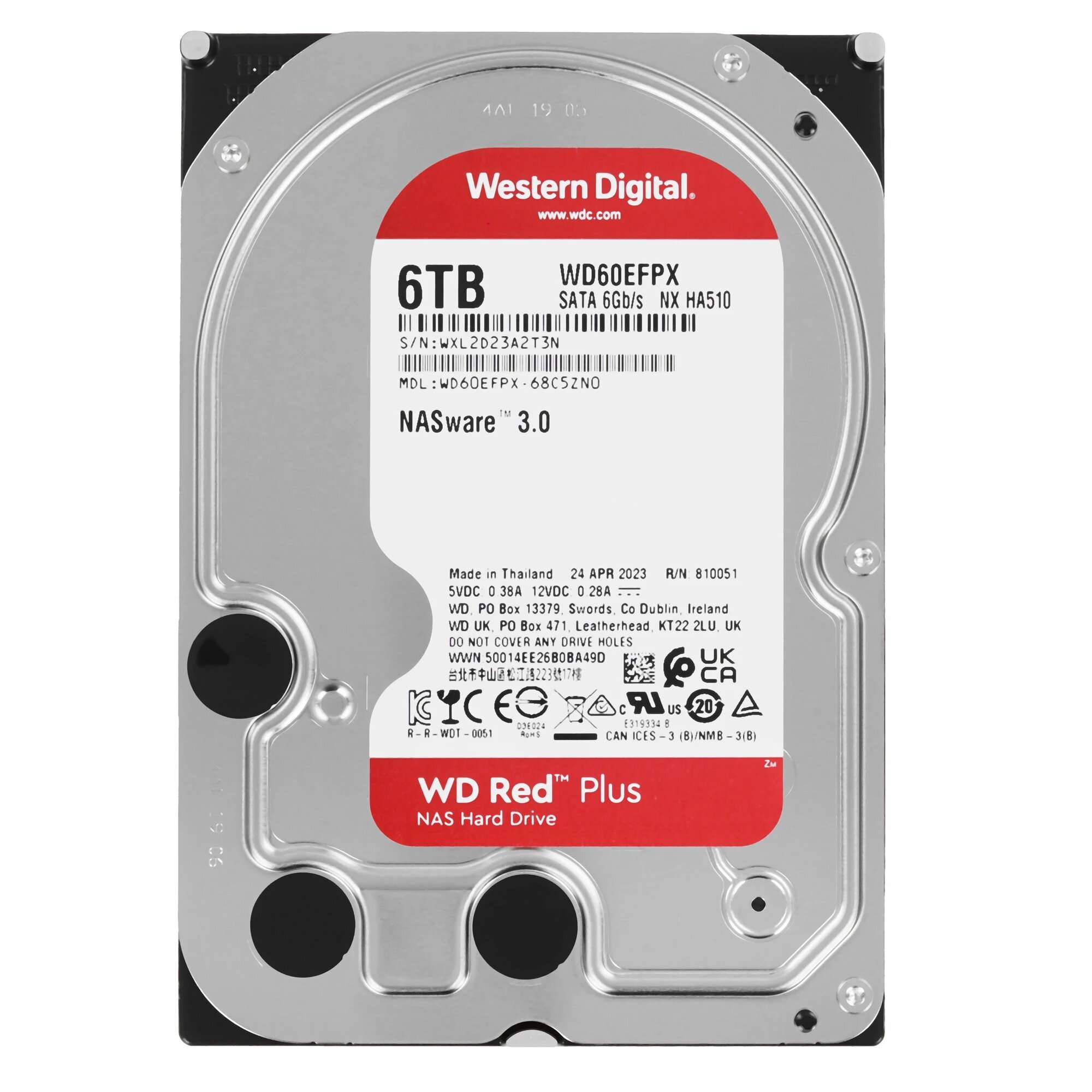 Жесткий диск 6Tb Western Digital Red Plus, SATA-III 256Mb, 5400rpm (WD60EFPX)