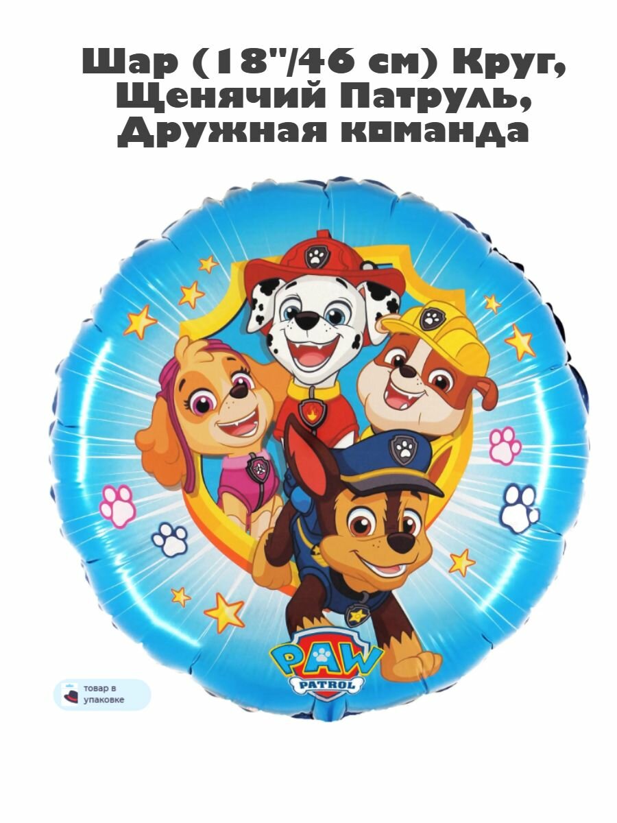 Шар (18'/46 см) Круг, Щенячий Патруль, Дружная команда