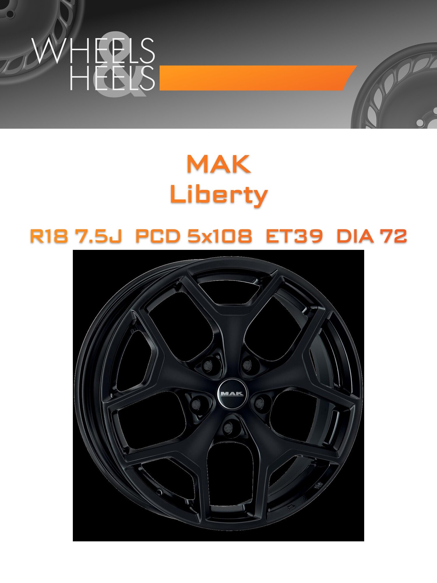 Диск автомобильный литой MAK Liberty 18x7.5 5x108 et39 dia72 Чёрный глянцевый