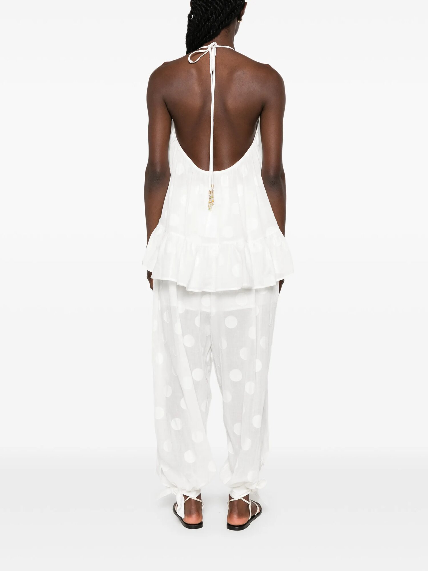 Блуза ZIMMERMANN Solstice polka-dot ruffled blouse, размер 36, бежевый/белый — фото 1