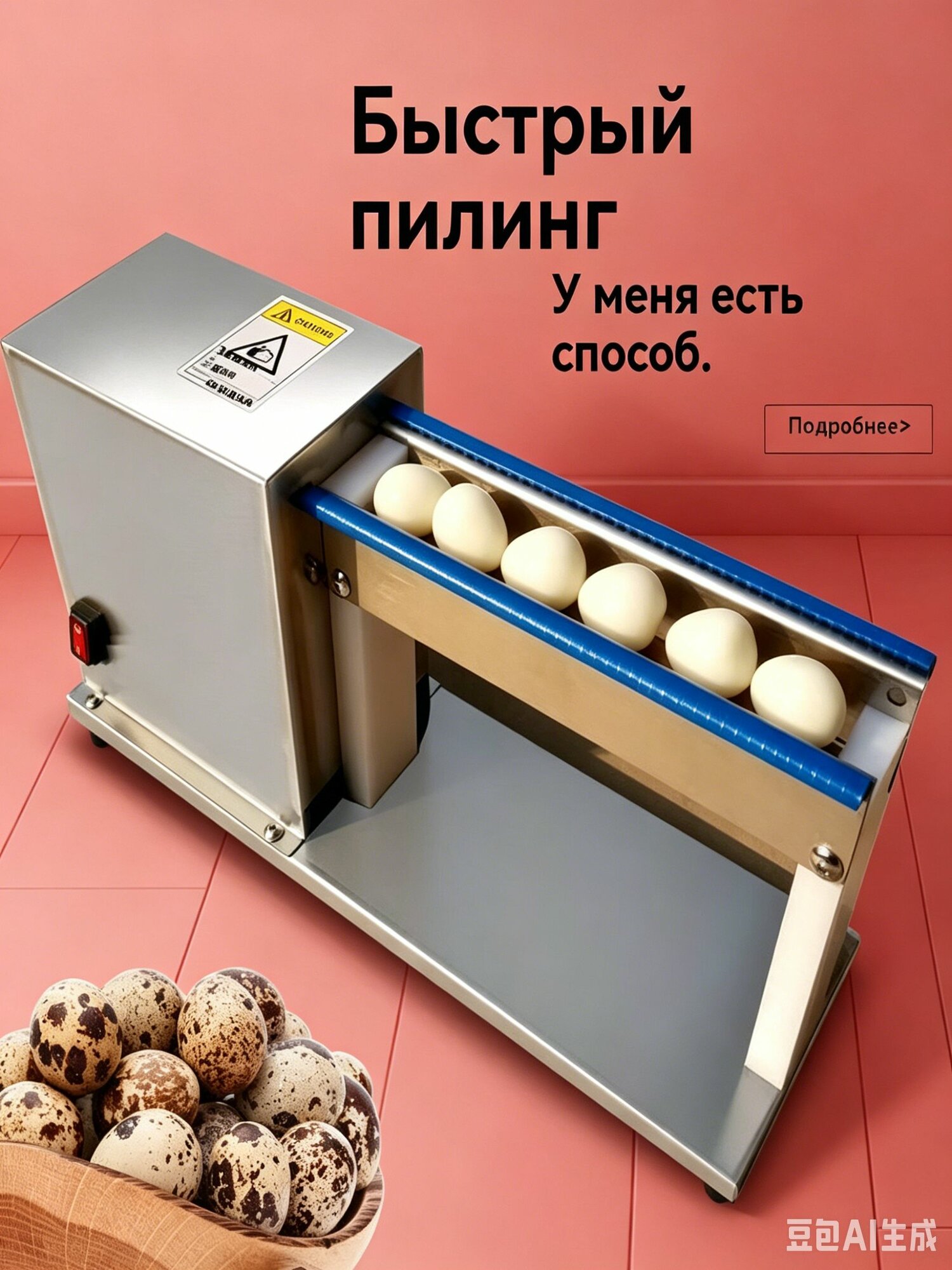 Полуавтоматическая машина для очистки перепелиных яиц из нержавеющей стали, производительность 50 кг/ч, мощность 28 Вт
