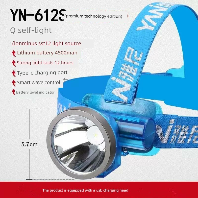 Налобный фонарь Yani 612S с мощным светом, перезаряжаемый, сверхяркий, сверхлегкий, компактный, с долговечной литиевой