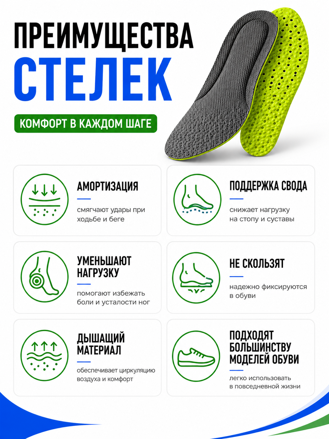 Стельки ароматизированные , вискоза, для кроссовок, 39-40 размер, длина 25,5 см, зеленые — фото 1