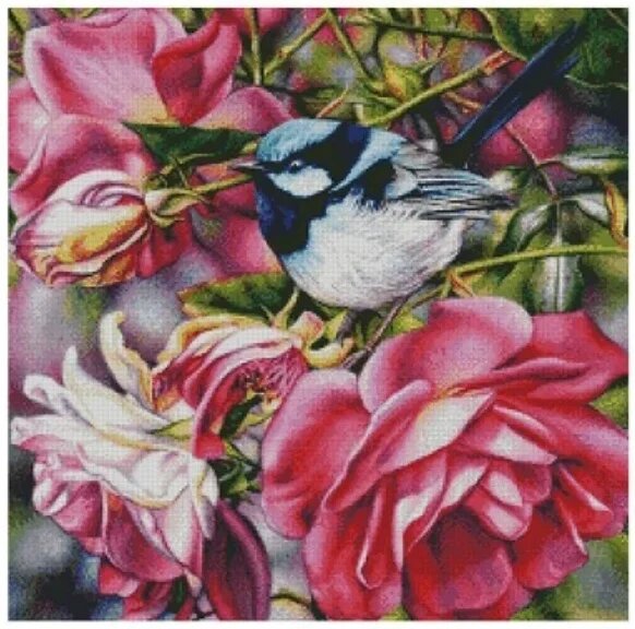Наборы для вышивки крестом CHERISH ROSE EMBROIDERY Синие синички и розы 18CT 16CT 14CT white canvas