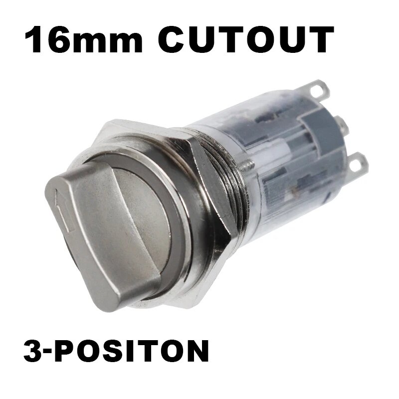 Переключатель VaneAims металлический поворотный 16 мм 2/3 положения с LED 16MM-Latching, NO LED -3P