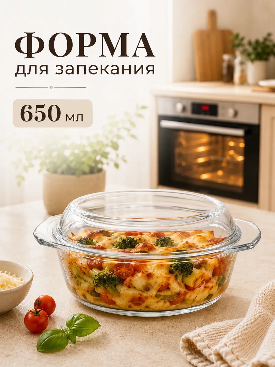 Кастрюля с крышкой из жаропрочного стекла для запекания Доляна «Фуэго», 650 мл, 18×16×5 см