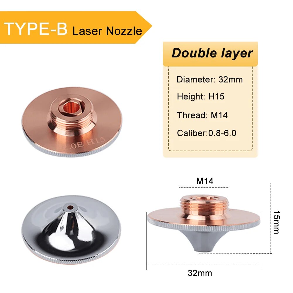 Сопло лазерное axrayser D32-B-15D, M14, 2.0mm, Double Layer