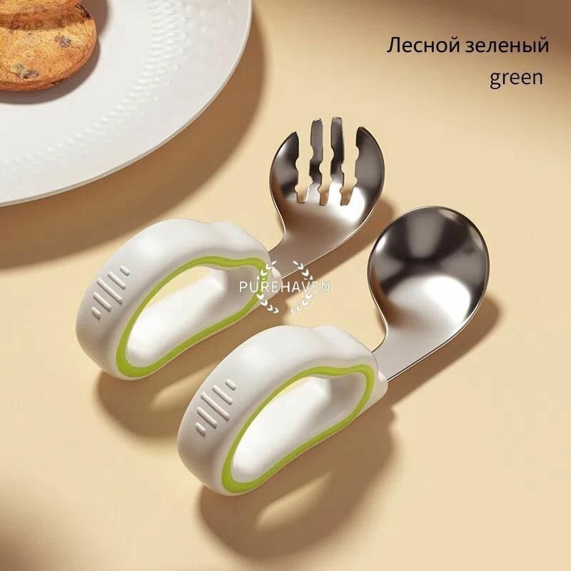 Ложка и вилка из нержавеющей стали 316, для детей, изогнутые 2 шт1