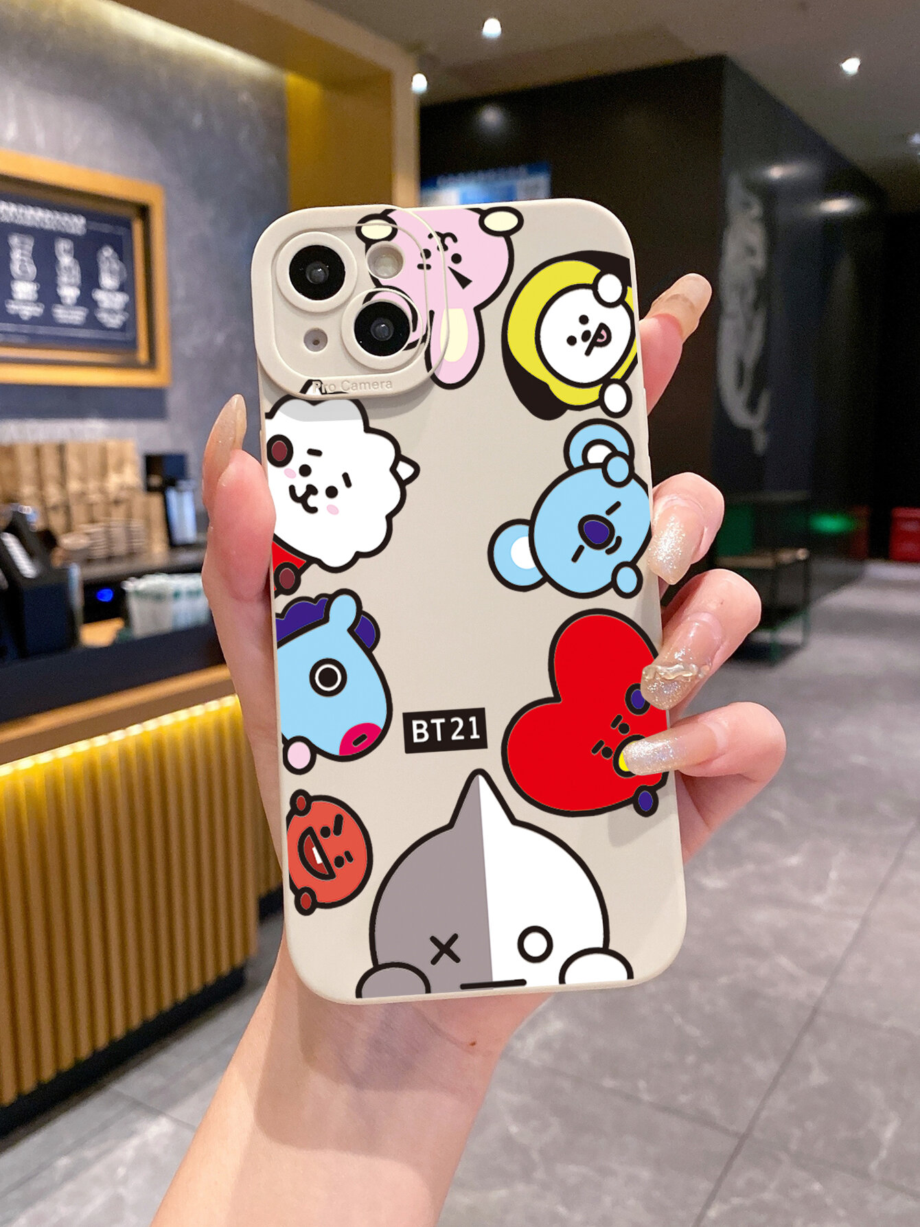 Для iPhone 14 Plus Чехол для телефона с мультяшным мягким чехлом для линз BTS BT21