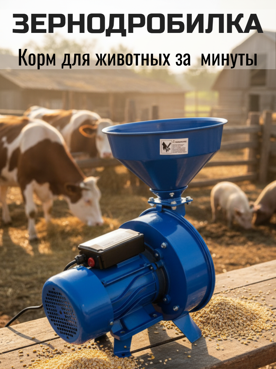 Кормоизмельчитель для зерна 180 кг/ч электрический 2500 Вт ЗУБР-1Н