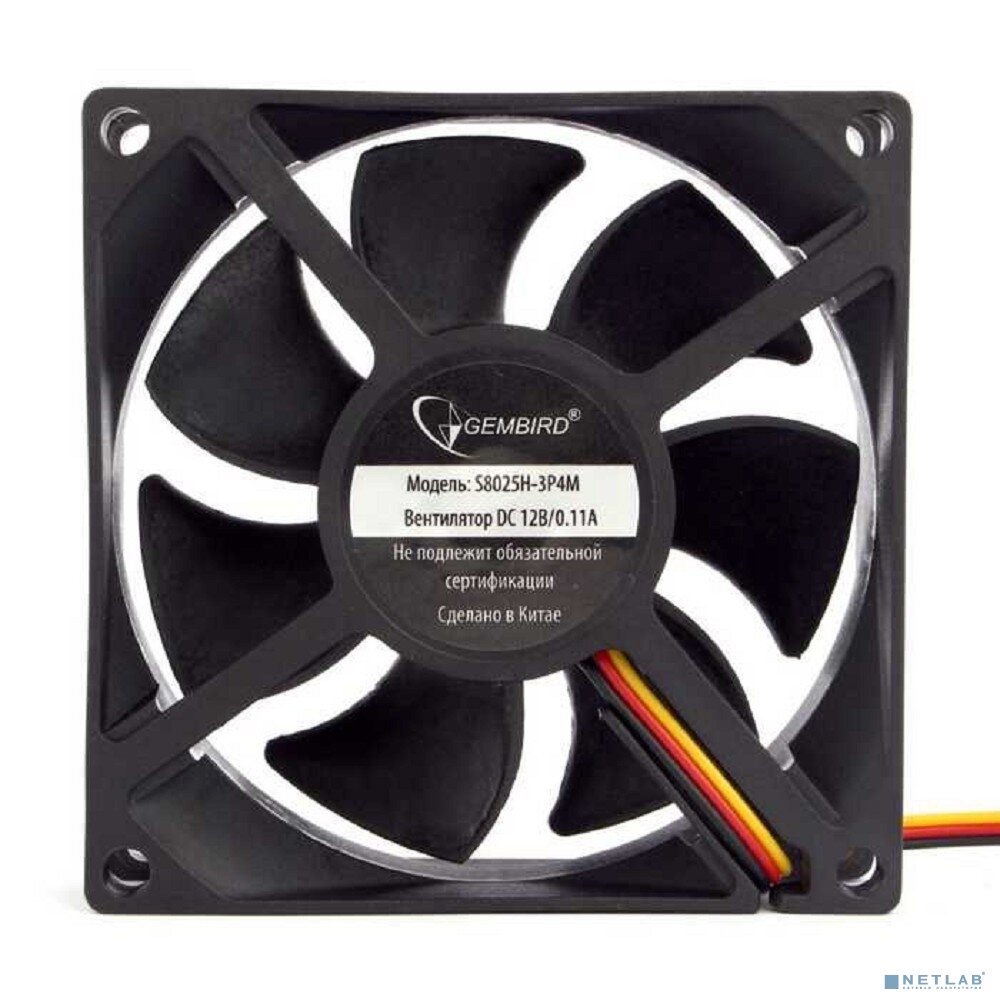 Gembird Вентилятор 80x80x25, гидрод, тихий, 3 pin/4pin Molex, провод 30 см (S8025H-3P4M)