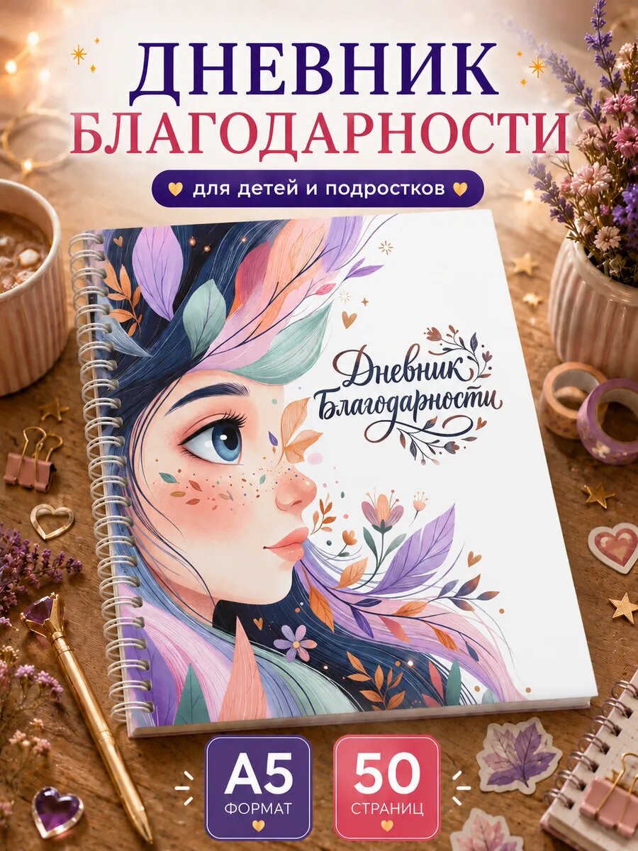 Дневник благодарности для детей и подростков 50 страниц, формат А5