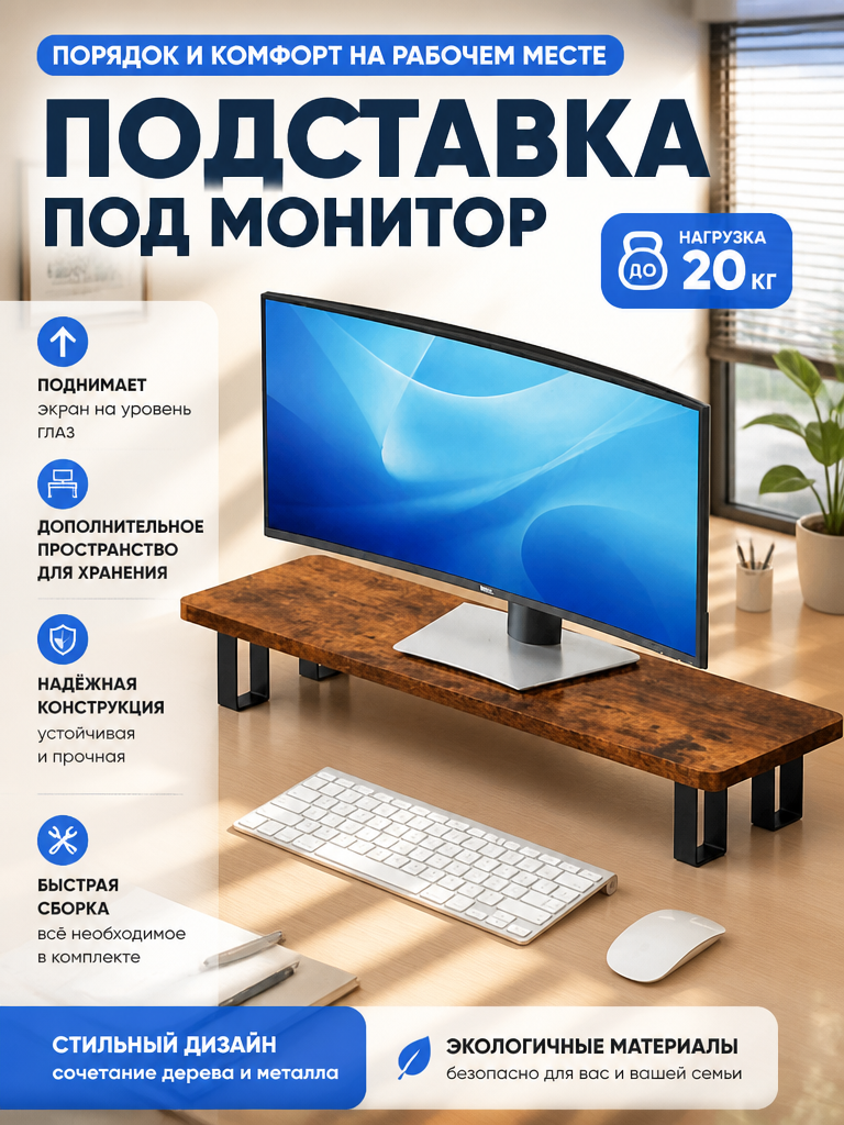 Подставка под монитор на стол, цвет: Чёрный 80*23*10cm