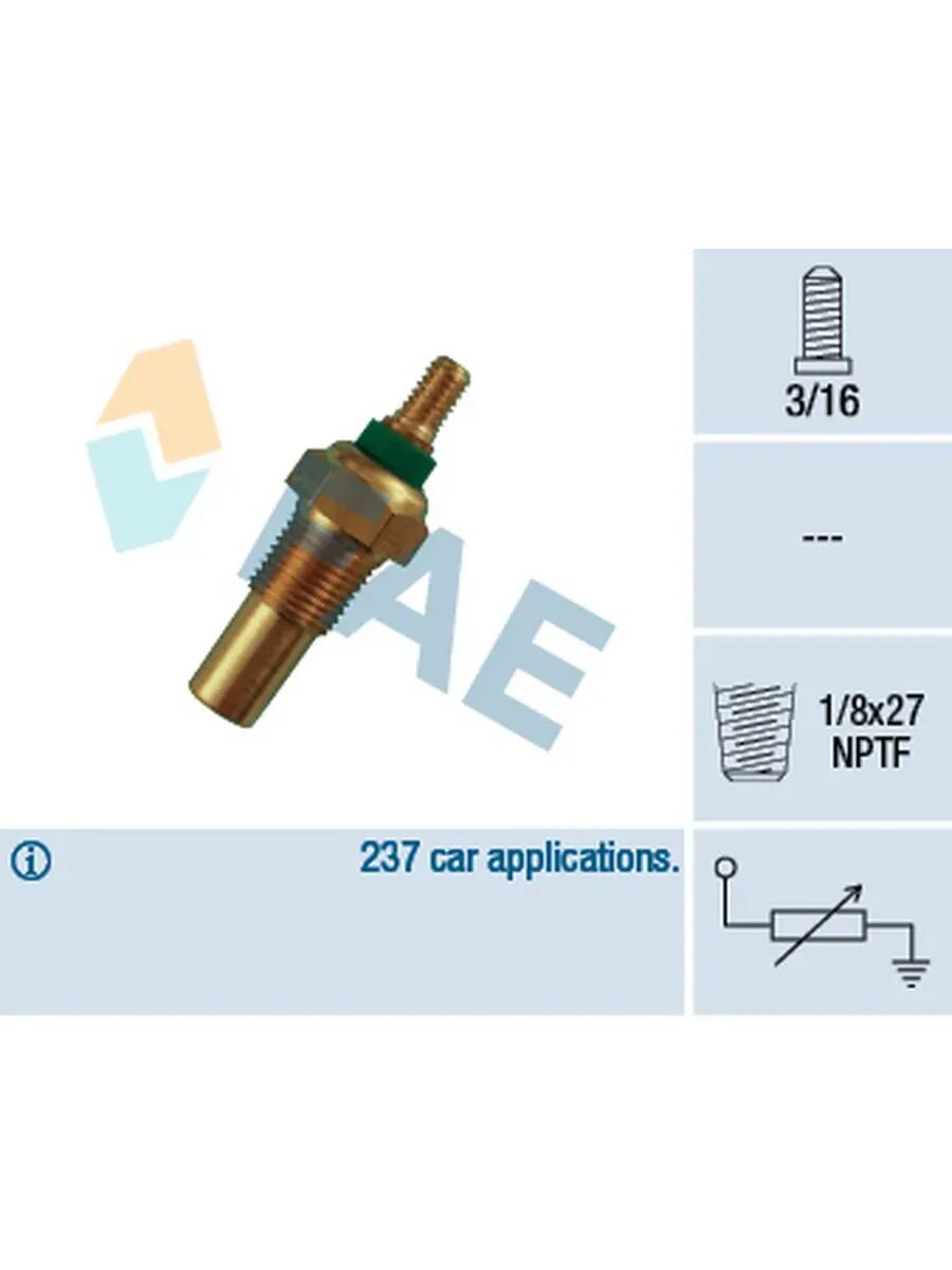 Датчик температуры FAE 1/8x27 NPTF зеленый Kia