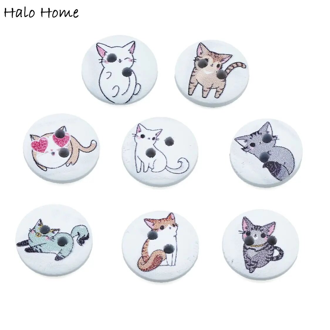 Деревянные пуговицы Halo Home с принтом кошки 50 шт. 15 мм