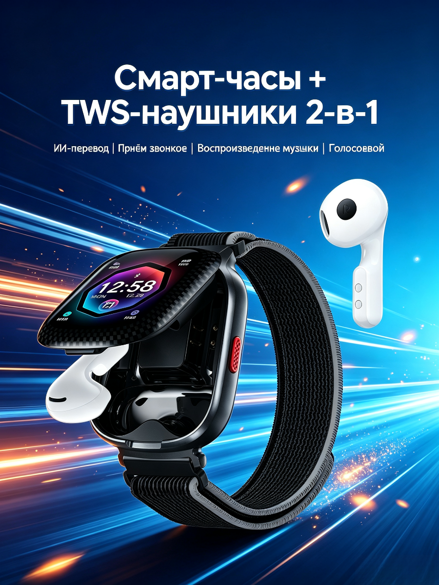 Умные часы JITE, с наушниками и переводчиком, Bluetooth 5.3, 45mm, черные