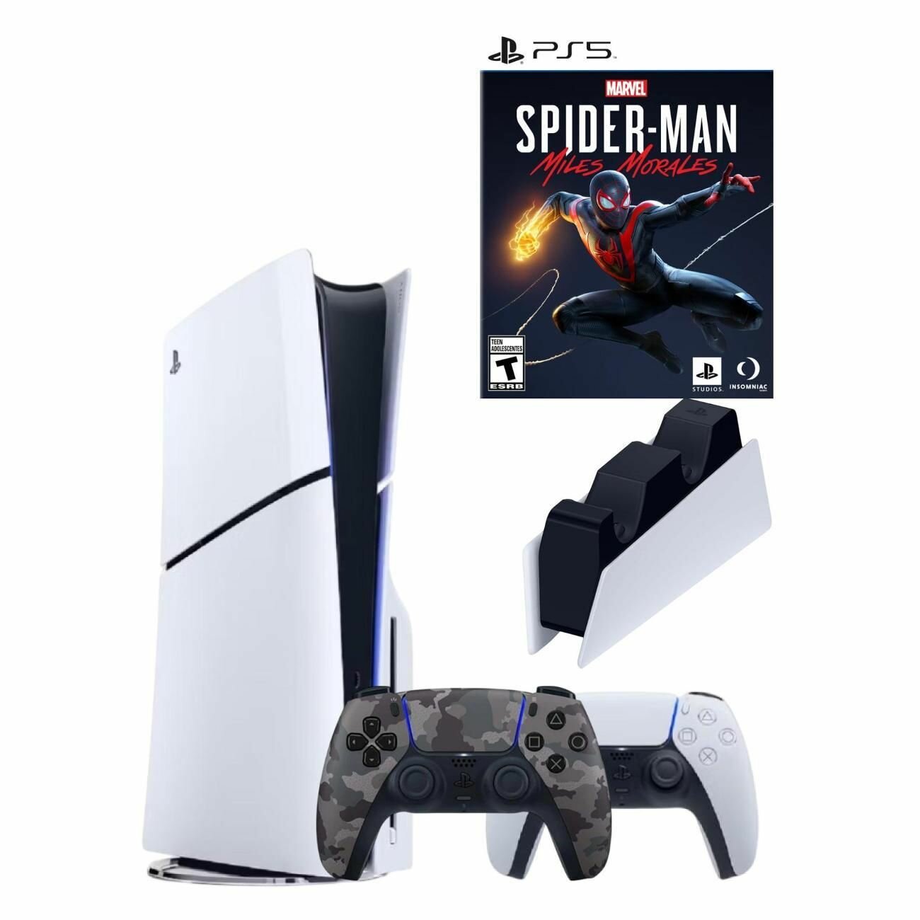 Игровая приставка Sony PS5 Slim + 2й геймпад камуфляж + игра Spider Man Morales + зарядная станция