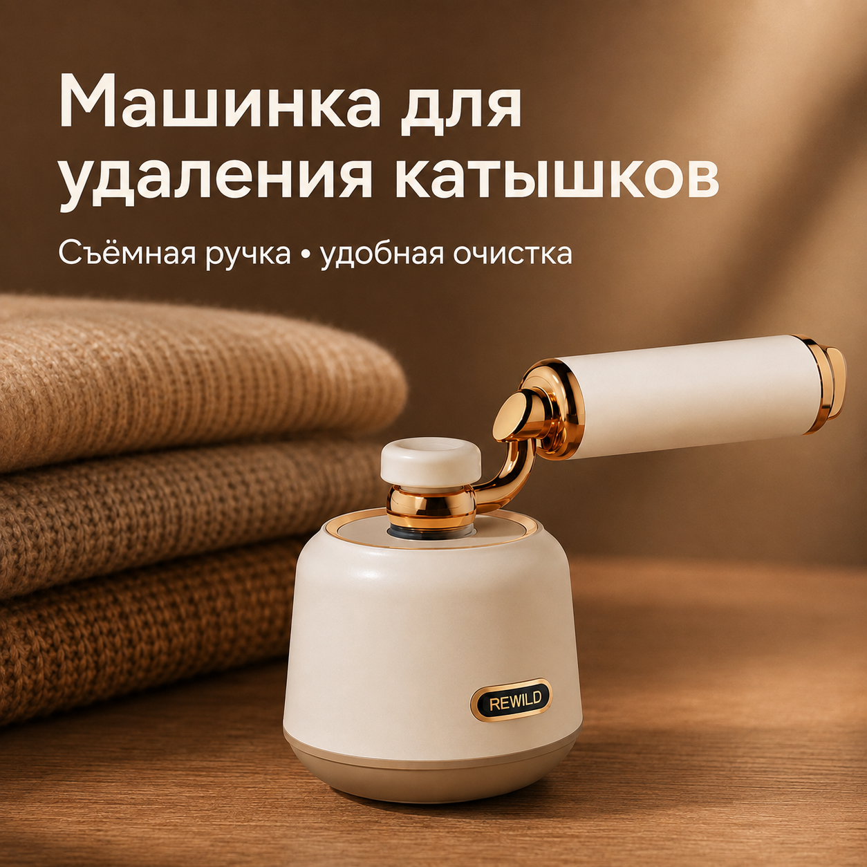 Машинка для удаления катышков с дисплеем и съемной ручкой, USB Type-C, бежевая
