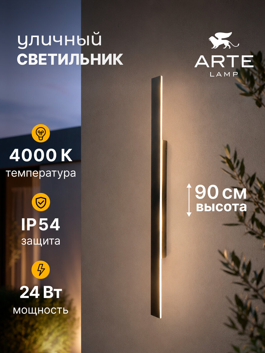 Фасадный светильник Arte Lamp TEJAT A5424AL-1BK, LED, 24Вт, чёрный