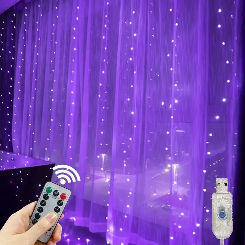 USB гирлянда-штора LED HNXADZ 100/200/300/600 светодиодов теплый белый/белый/многоцветный/синий/фиолетовый/розовый 3x1/3x2/3x3/6x3 м