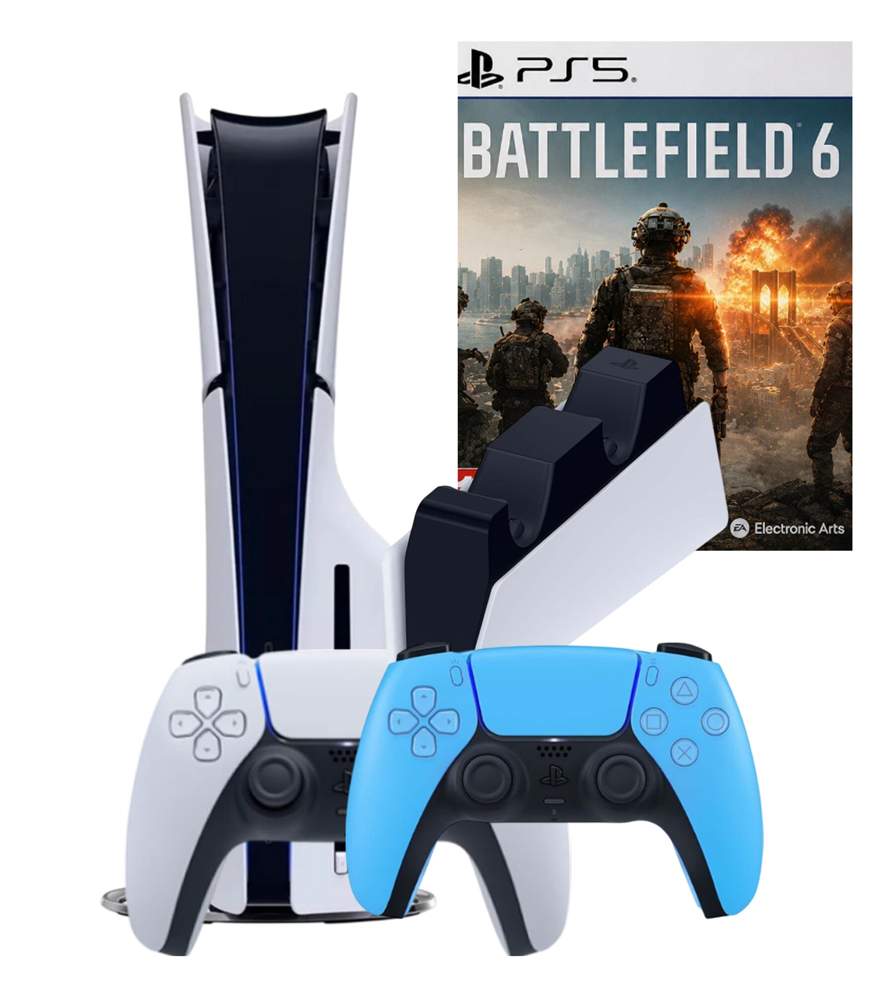 Игровая приставка PlayStation 5 Slim Disk + Battlefield 6+Dualsense Charging Station+DualSense PS5 DualSense PS5 Blue