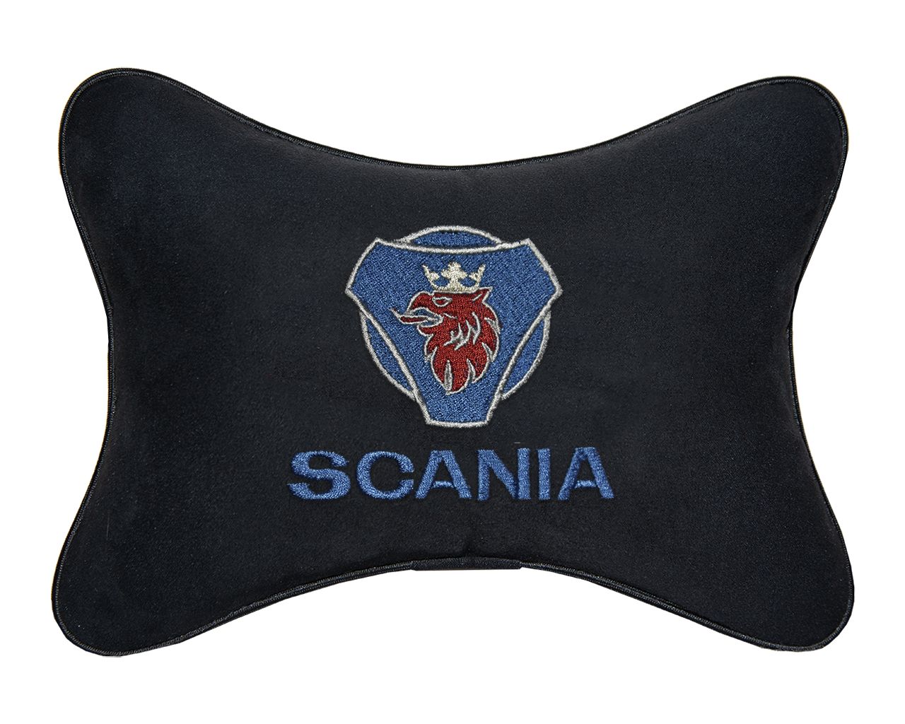 Подушка на подголовник автомобильная черная алькантара SCANIA