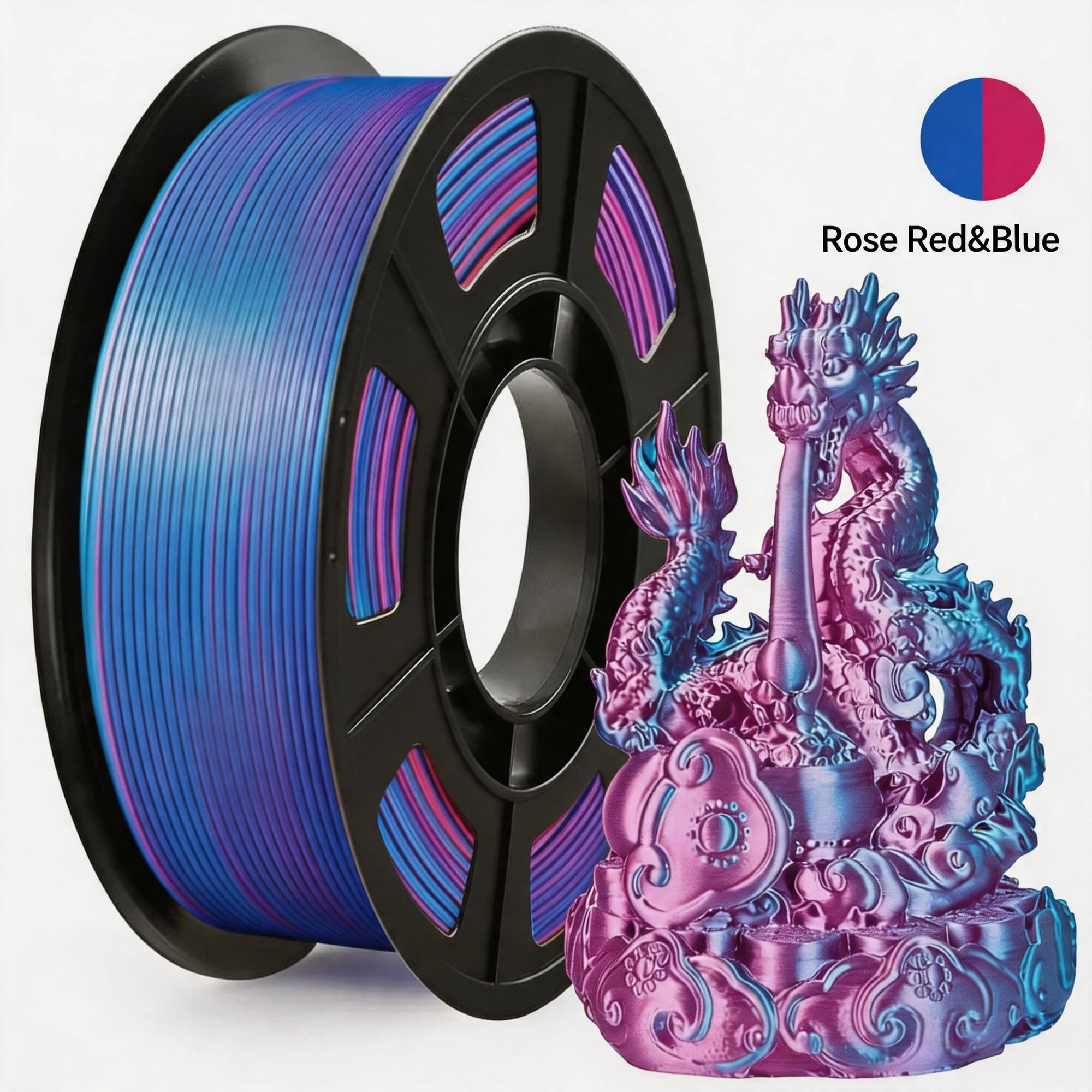 MANLANG Шелковый двухцветный PLA-филамент для 3D-печати 1.75 мм 250г silk rose red blue
