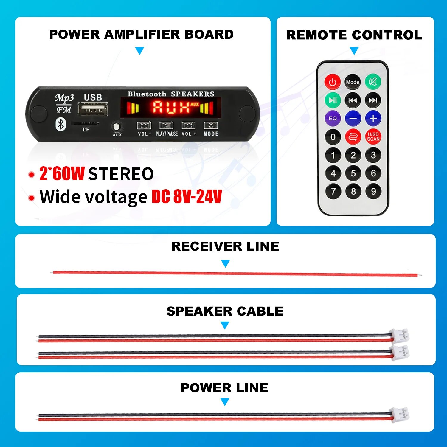 ARuiMei автомобильный MP3-плеер Bluetooth 5.0 60 Вт 60w