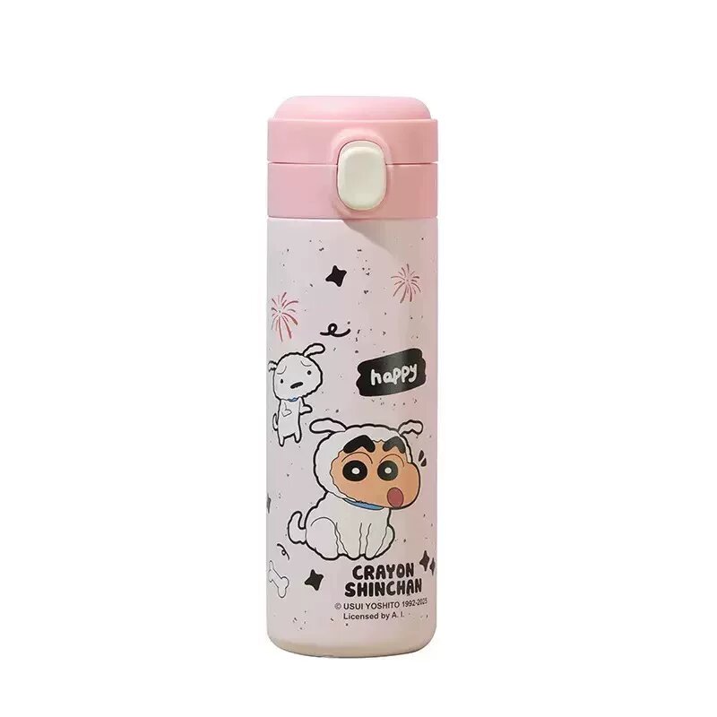 Термокружка Miniso Crayon Shin-chan 304 с молочной пеной, 450 мл, с откидной крышкой, для прямого питья, мультяшная