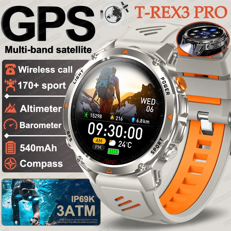 GUHUAVMI T-Rex3 Pro GPS Smart Watch Grey Orange