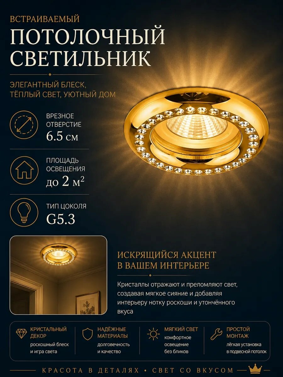 Светильник встраиваемый потолочный для натяжного потолка