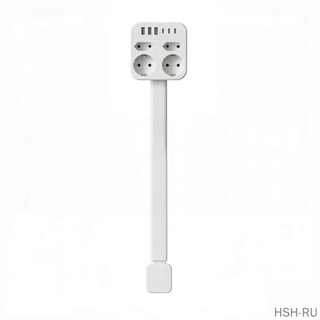 Удлинитель с разъемами USB: несколько портов USB-A и USB-C, поворотный разъем, регулируемая длина, компактное зарядное устройство с розетками и безопасным креплением для дома и офиса