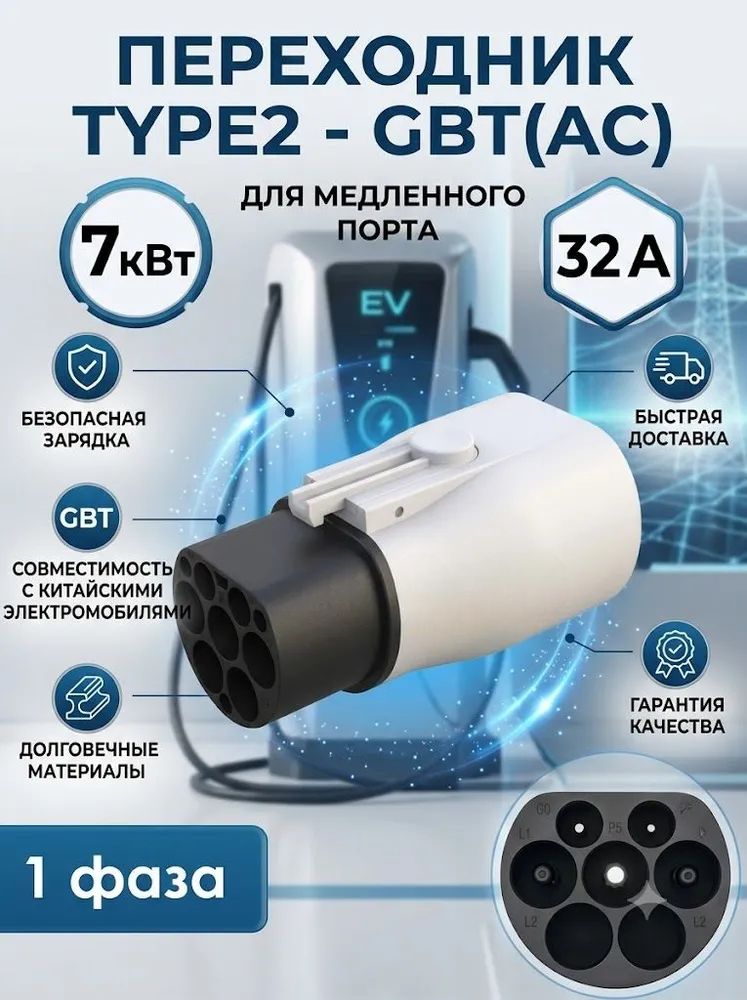 Переходник для зарядки электромобилей c Type2 на GBT, 32A