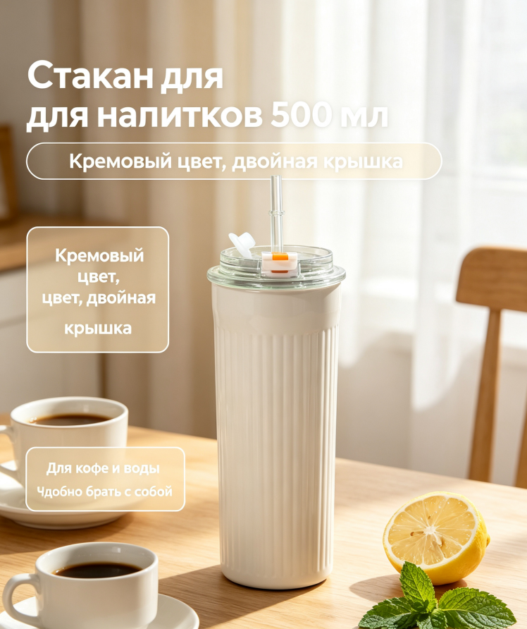 Кружка в стиле ретро с трубочкой и крышкой, вместительная, портативная, подходит для холодных напитков,