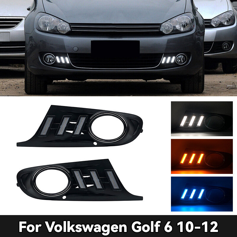 Светодиодные дневные ходовые огни для Volkswagen Golf 6 2010-2012 с тремя цветами: белый, плавающий поворотник, ледяной