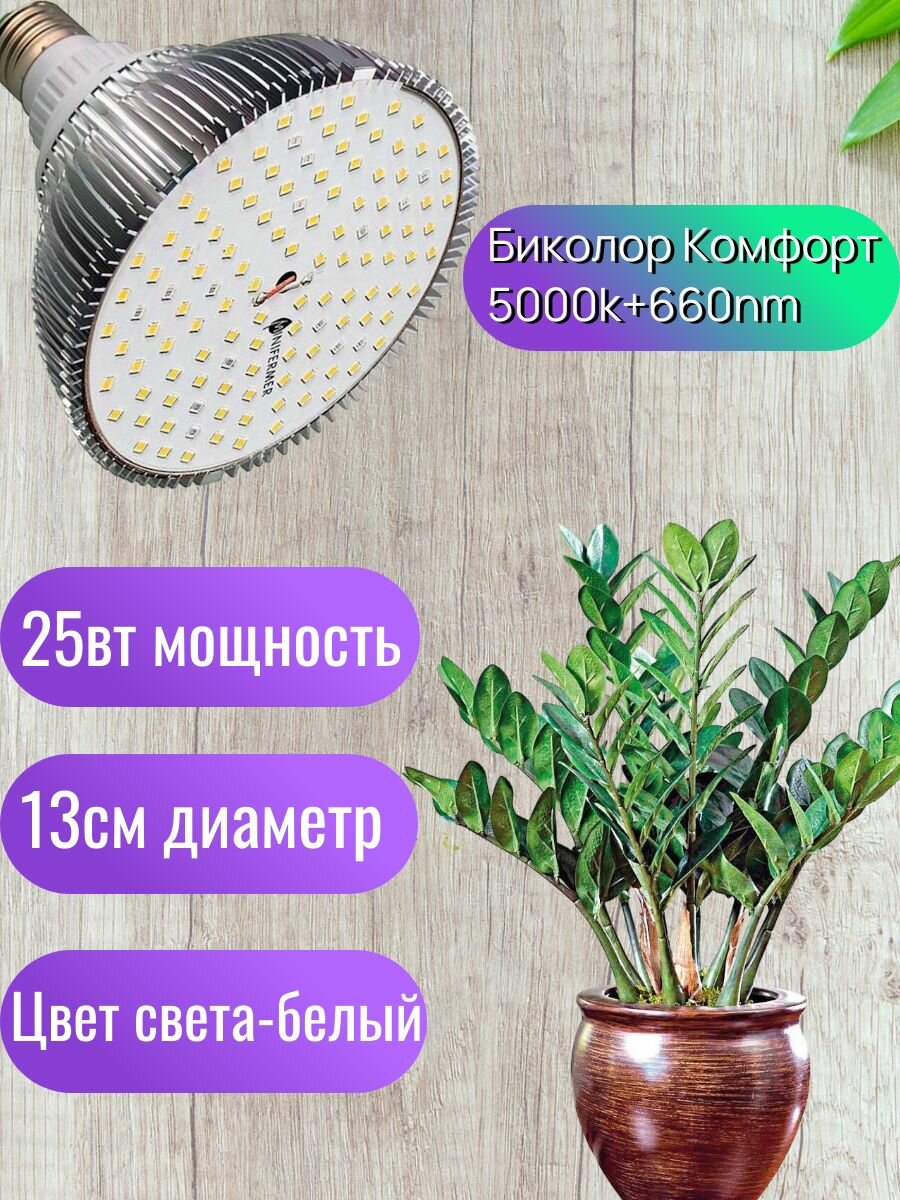 Фитолампа светодиодная Е27 25 Watt Биколор Комфорт 5000k + 660nm