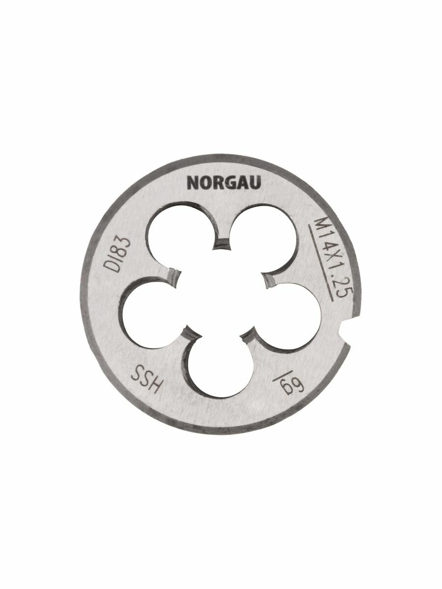 Плашка MF14x1.25 мм, диаметром 38 мм NORGAU Industrial метрическая, для нарезания резьбы с мелким шагом и углом профиля 60, по DIN223, HSS