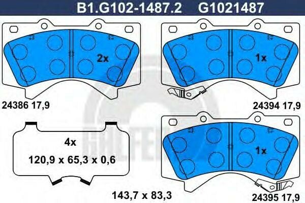 Колодки тормозные передние GALFER B1-G102-1487-2 TOYOTA Land Cruiser 4.5 07->