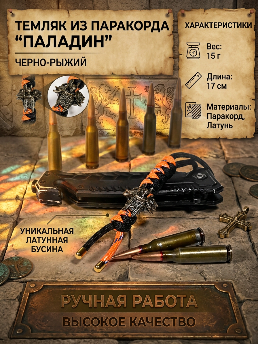 Темляк для ножа "Паладин". для ножа. брелок. длинна петли 7 см.
