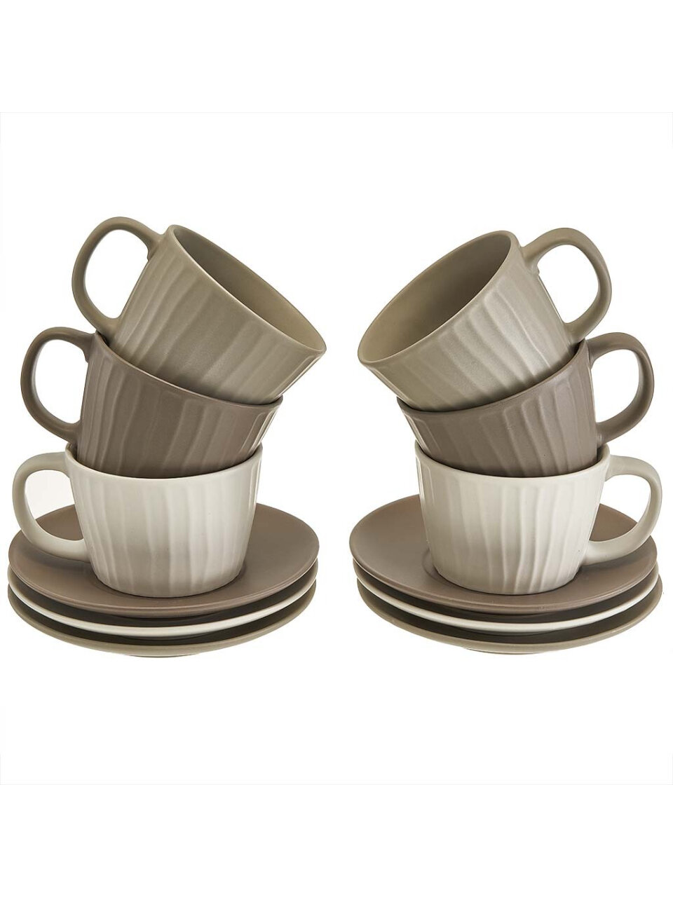 Керамический чайный сервиз Granite на 6 персон, 12 предметов: чашки 240 мл и блюдца, коричневый, подарочная упаковка