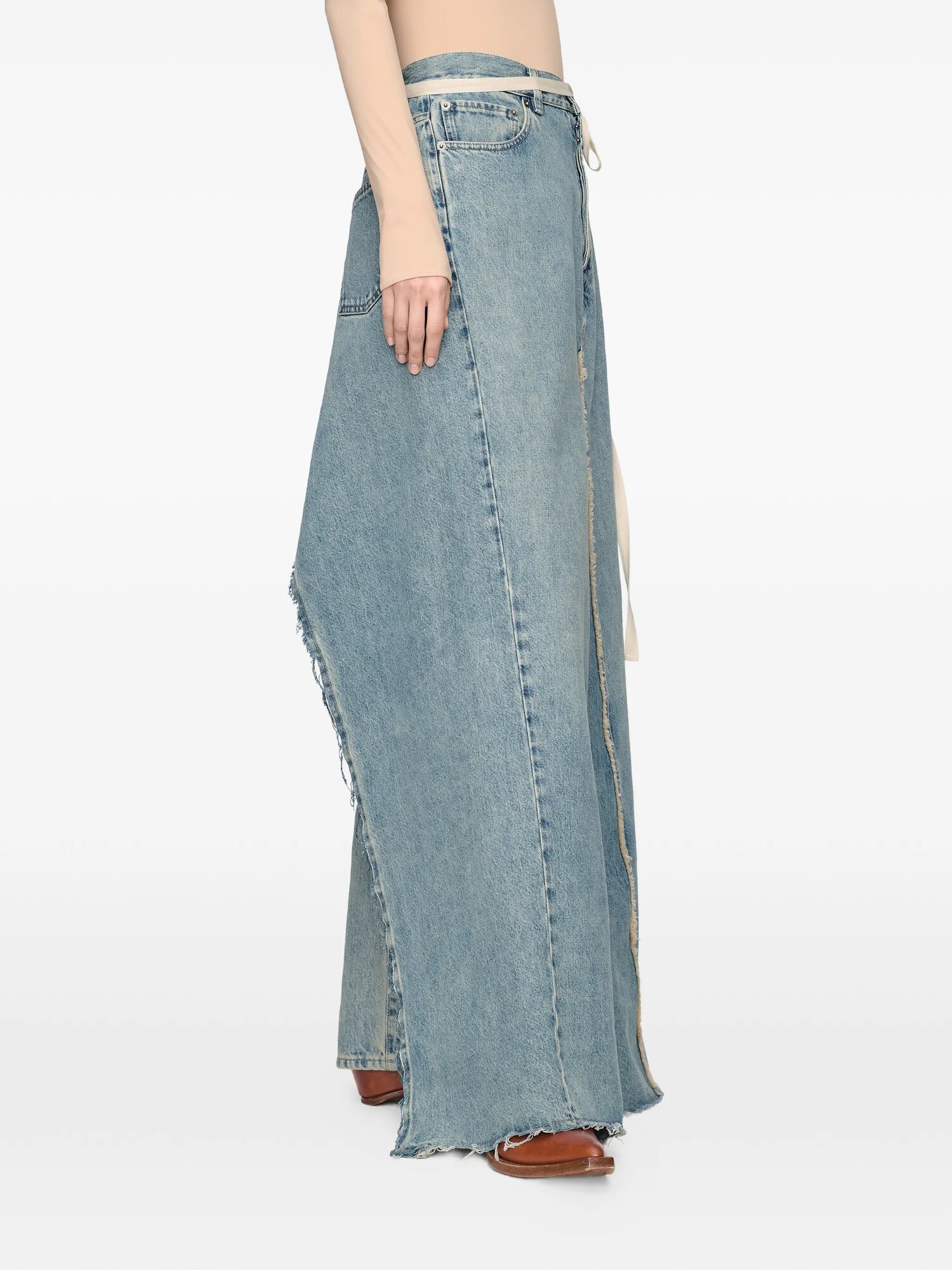 Юбка Maison Margiela Frayed string-detail maxi cotton skirt, размер 40, синий — фото 1
