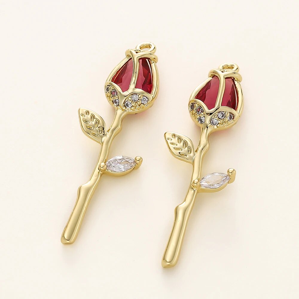 Подвески розы с цирконами, 18K Gold, 4шт