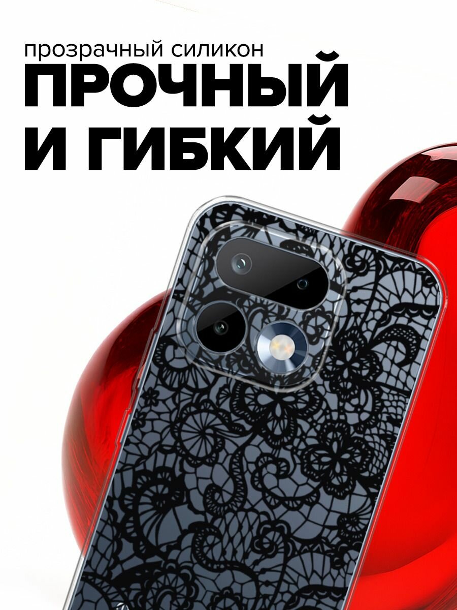 Чехол на Realme 16 Pro / Реалми 16 Про с принтом Черные кружева с цветами — фото 1