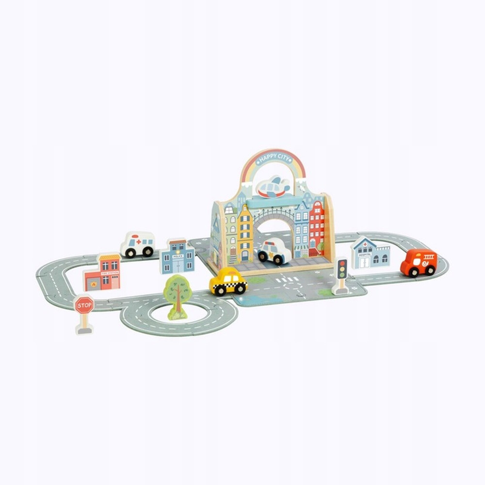 Игровой набор Tooky Toy - Деревянный автомобильный город в чемодане, 23 эл. - TP536