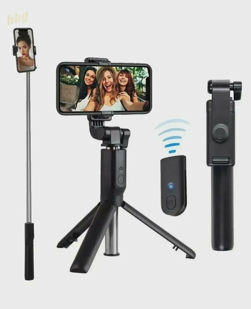 Монопод-трипод R1S черный для селфи , встроенный штатив для телефона с Bluetooth пультом , селфи палка для смартфона , для айфон , для фотолаборатории